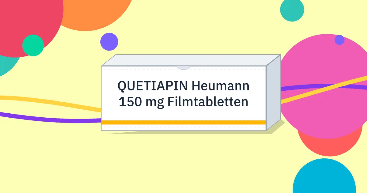 Symbolbild: Packung mit der Aufschrift QUETIAPIN Heumann 150 mg Filmtabletten (PZN 01786758) – Verfügbarkeit und Bezug in Apotheken in Frankfurt am Main