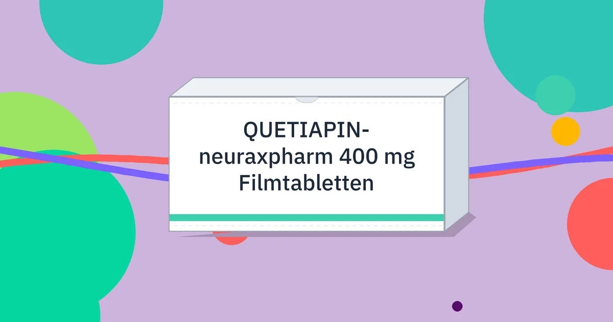 Symbolbild: Packung mit der Aufschrift QUETIAPIN-neuraxpharm 400 mg Filmtabletten (PZN 15745303) – Verfügbarkeit und Bezug in Apotheken in Frankfurt am Main