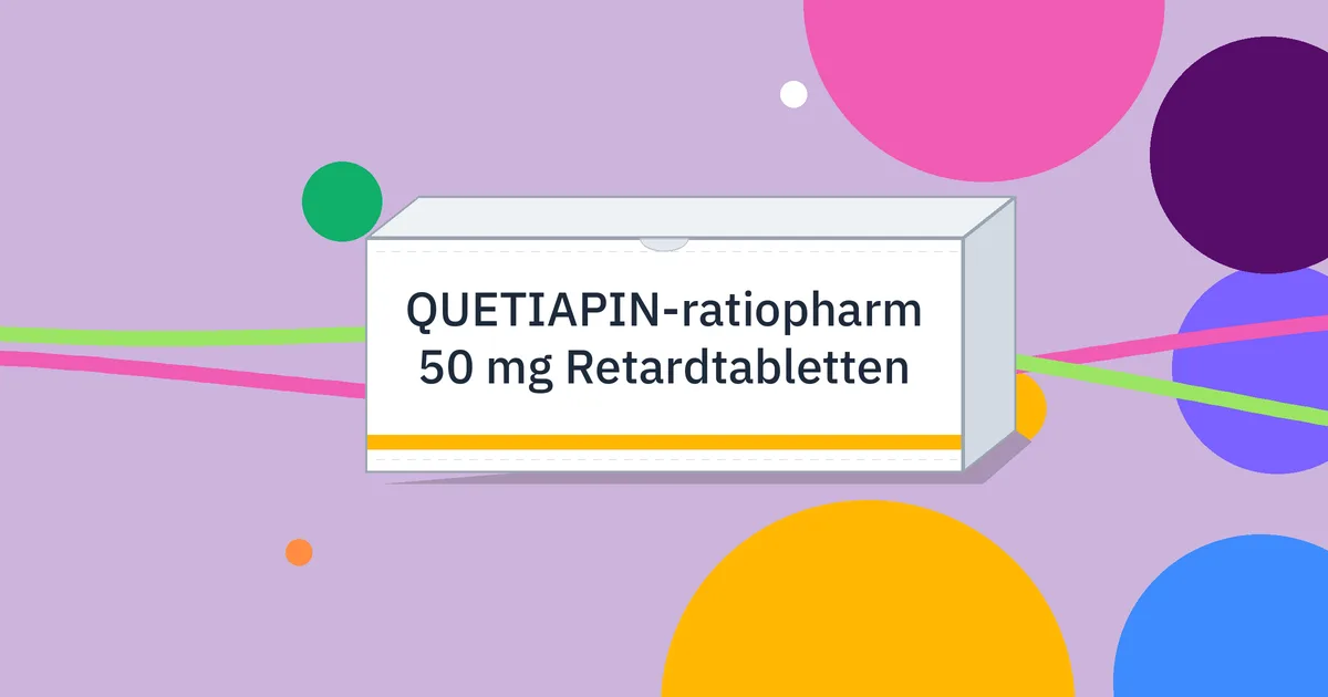 Symbolbild: Packung mit der Aufschrift QUETIAPIN-ratiopharm 50 mg Retardtabletten (PZN 09266952) – Verfügbarkeit und Bezug in Apotheken in Frankfurt am Main