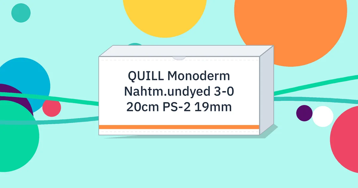Symbolbild: Packung mit der Aufschrift QUILL Monoderm Nahtm.undyed 3-0 20cm PS-2 19mm (PZN 17987789) – Verfügbarkeit und Bezug in Apotheken in Frankfurt am Main