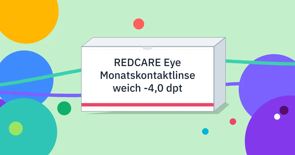 Symbolbild: Packung mit der Aufschrift REDCARE Eye Monatskontaktlinse weich -4,0 dpt (PZN 18782055) – Verfügbarkeit und Bezug in Apotheken in Frankfurt am Main