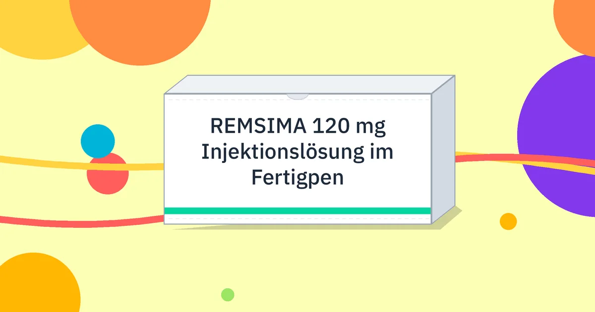 Symbolbild: Packung mit der Aufschrift REMSIMA 120 mg Injektionslösung im Fertigpen (PZN 16752133) – Verfügbarkeit und Bezug in Apotheken in Frankfurt am Main