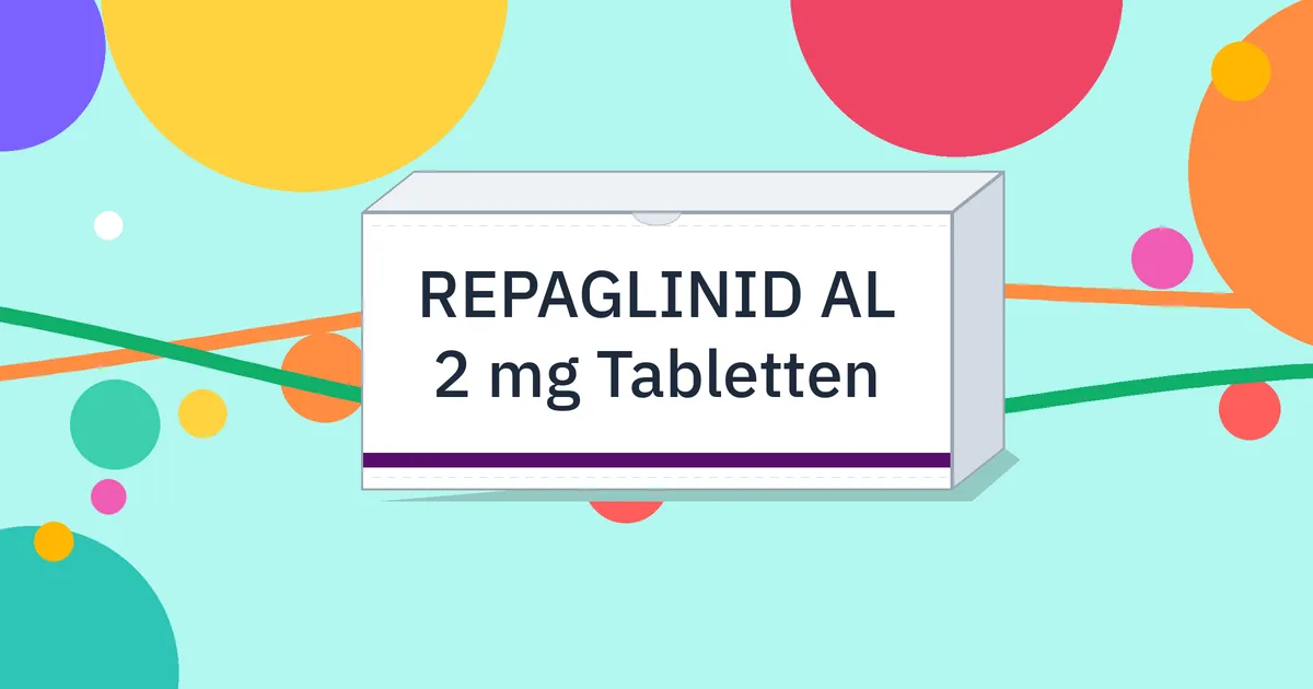 Symbolbild: Packung mit der Aufschrift REPAGLINID AL 2 mg Tabletten (PZN 01511671) – Verfügbarkeit und Bezug in Apotheken in Frankfurt am Main