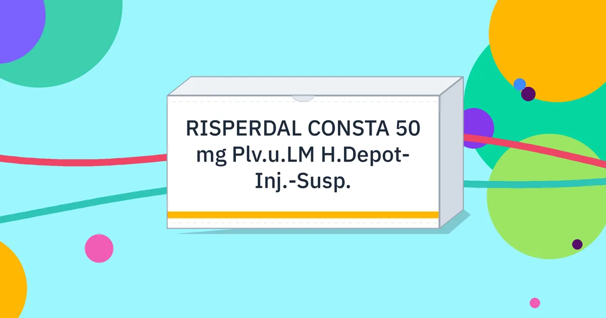 Symbolbild: Packung mit der Aufschrift RISPERDAL CONSTA 50 mg Plv.u.LM H.Depot-Inj.-Susp. (PZN 09074000) – Verfügbarkeit und Bezug in Apotheken in Frankfurt am Main