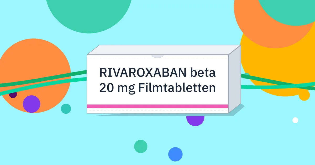 Symbolbild: Packung mit der Aufschrift RIVAROXABAN beta 20 mg Filmtabletten (PZN 19996485) – Verfügbarkeit und Bezug in Apotheken in Frankfurt am Main