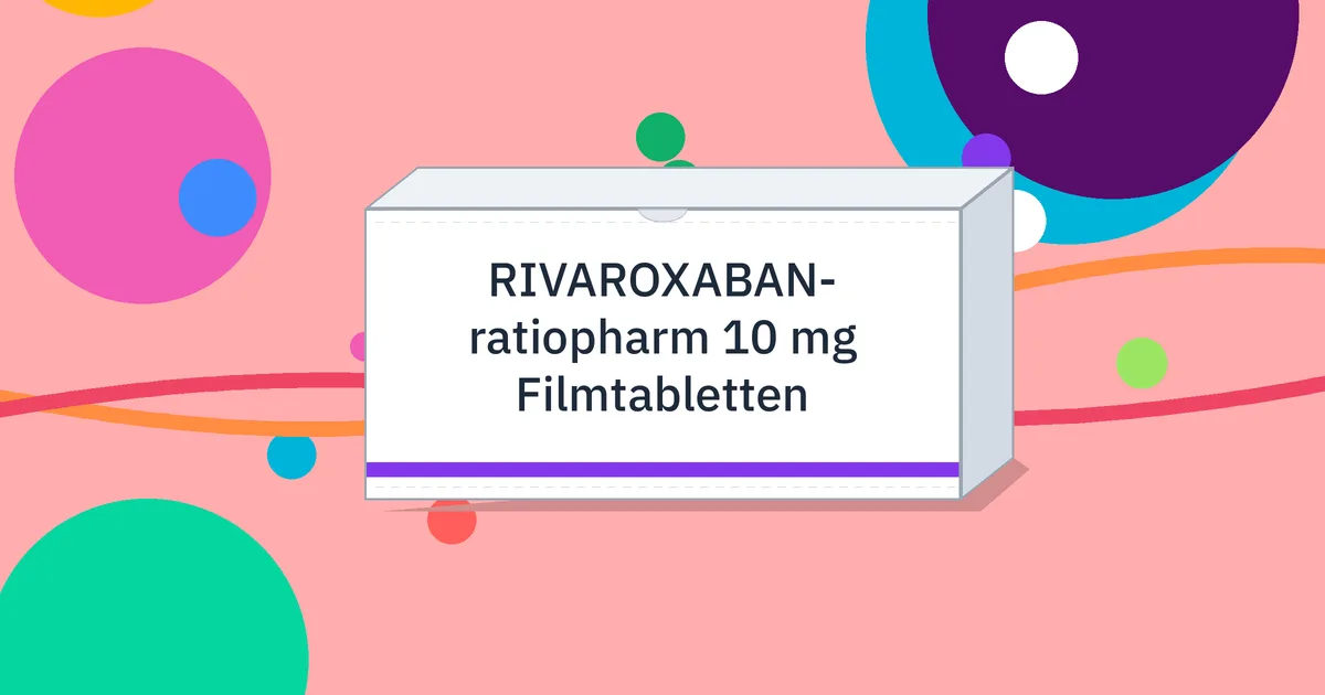 Symbolbild: Packung mit der Aufschrift RIVAROXABAN-ratiopharm 10 mg Filmtabletten (PZN 18826752) – Verfügbarkeit und Bezug in Apotheken in Frankfurt am Main