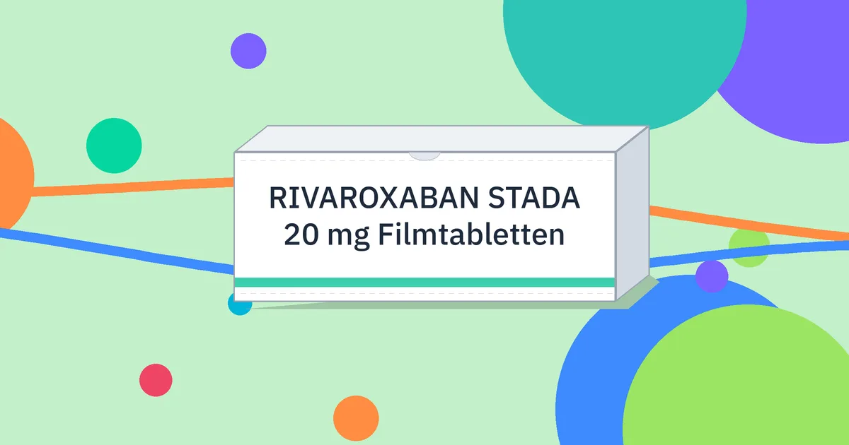 Symbolbild: Packung mit der Aufschrift RIVAROXABAN STADA 20 mg Filmtabletten (PZN 18358877) – Verfügbarkeit und Bezug in Apotheken in Frankfurt am Main