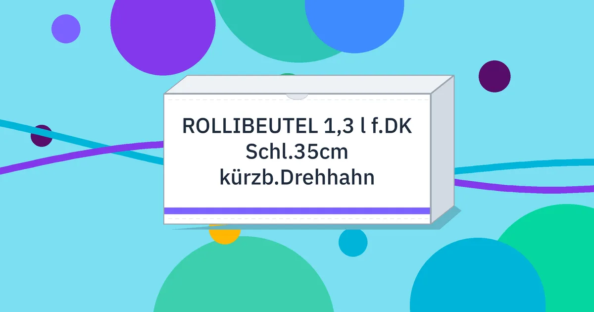 Symbolbild: Packung mit der Aufschrift ROLLIBEUTEL 1,3 l f.DK Schl.35cm kürzb.Drehhahn (PZN 06094798) – Verfügbarkeit und Bezug in Apotheken in Frankfurt am Main