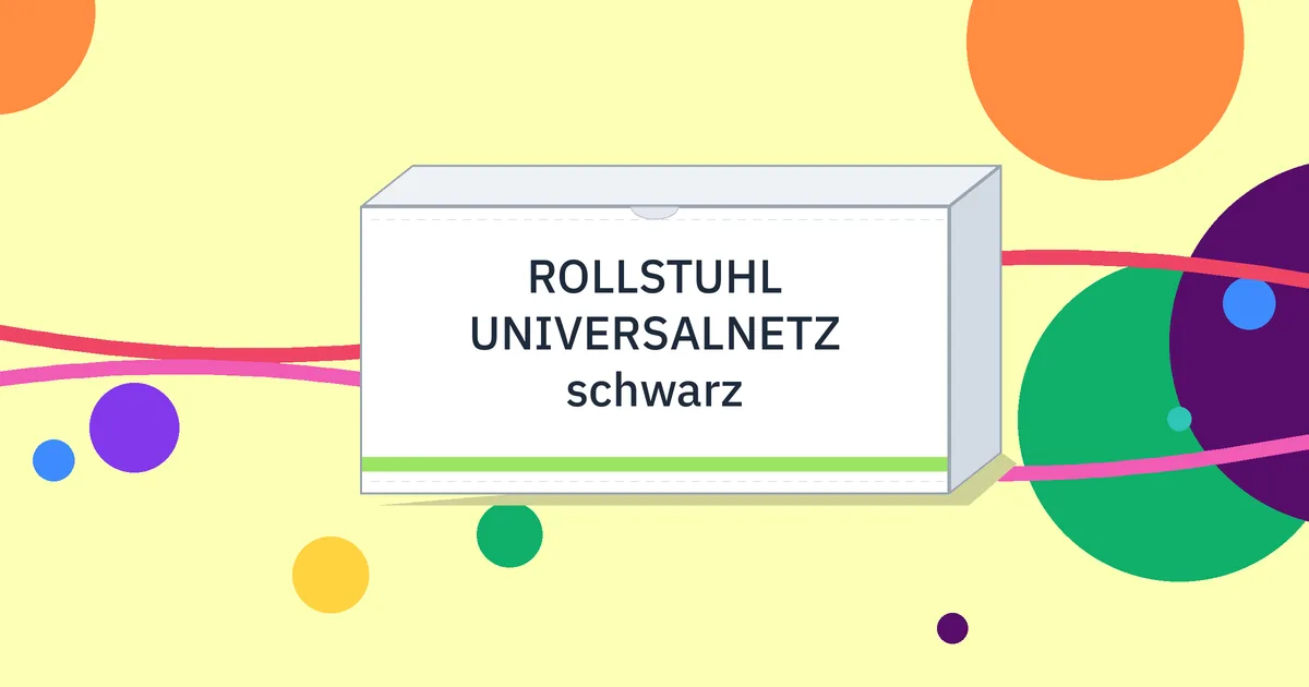 Symbolbild: Packung mit der Aufschrift ROLLSTUHL UNIVERSALNETZ schwarz (PZN 00211263) – Verfügbarkeit und Bezug in Apotheken in Frankfurt am Main