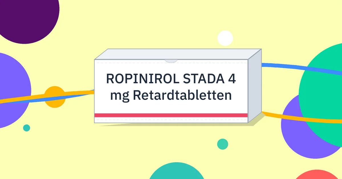 Symbolbild: Packung mit der Aufschrift ROPINIROL STADA 4 mg Retardtabletten (PZN 12584236) – Verfügbarkeit und Bezug in Apotheken in Frankfurt am Main