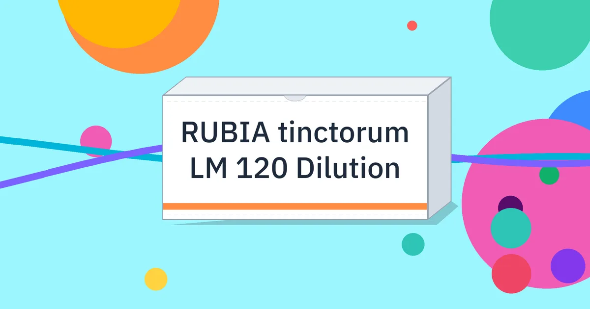 Symbolbild: Packung mit der Aufschrift RUBIA tinctorum LM 120 Dilution (PZN 13057059) – Verfügbarkeit und Bezug in Apotheken in Frankfurt am Main