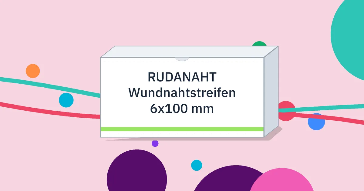 Symbolbild: Packung mit der Aufschrift RUDANAHT Wundnahtstreifen 6x100 mm (PZN 09074313) – Verfügbarkeit und Bezug in Apotheken in Frankfurt am Main