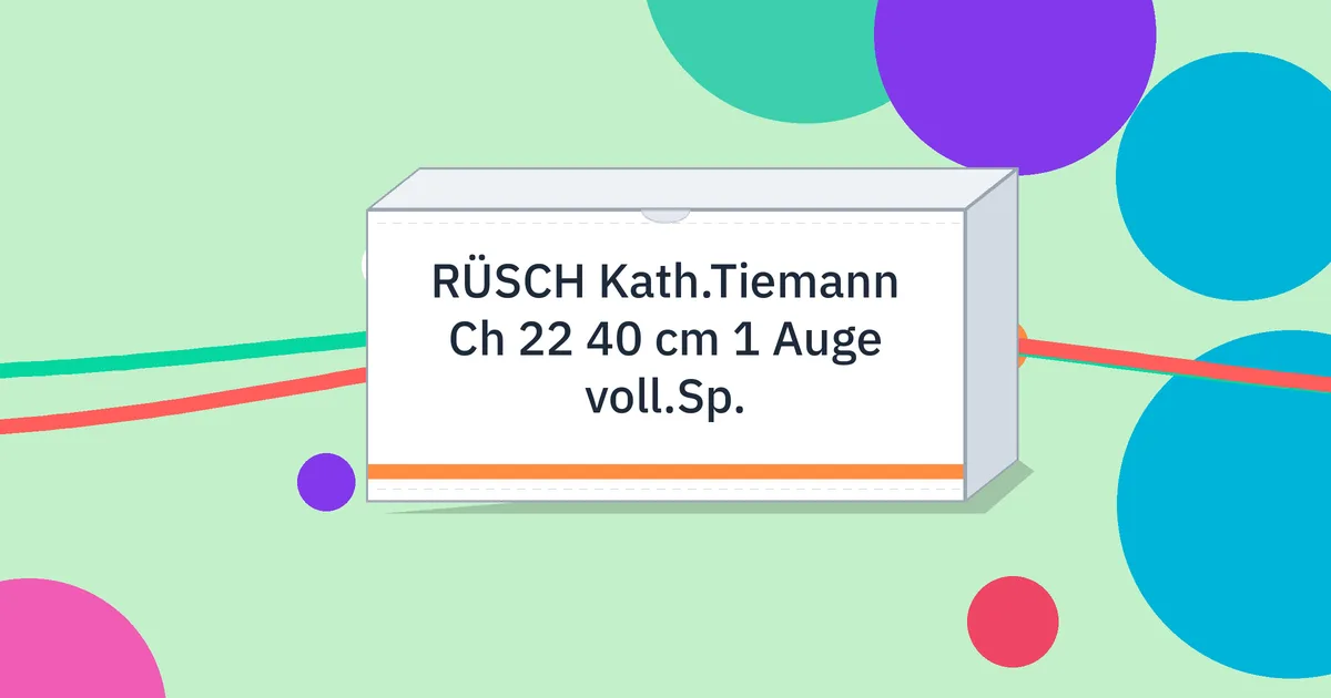 Symbolbild: Packung mit der Aufschrift RÜSCH Kath.Tiemann Ch 22 40 cm 1 Auge voll.Sp. (PZN 11523646) – Verfügbarkeit und Bezug in Apotheken in Frankfurt am Main