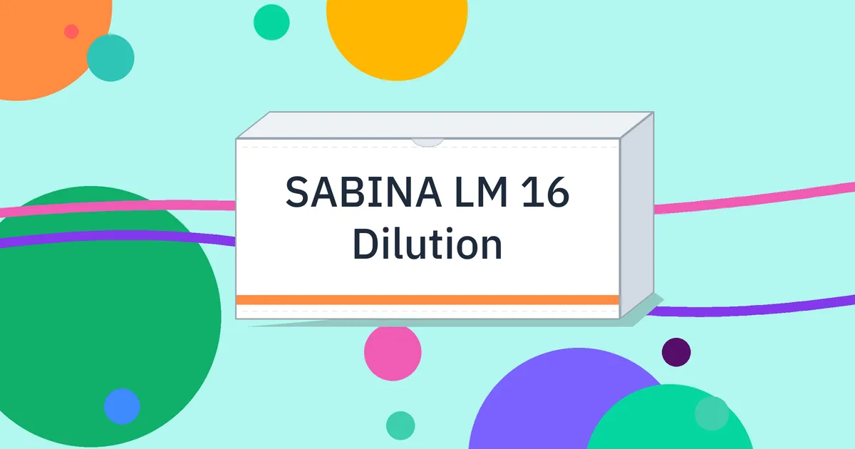 Symbolbild: Packung mit der Aufschrift SABINA LM 16 Dilution (PZN 13175907) – Verfügbarkeit und Bezug in Apotheken in Frankfurt am Main