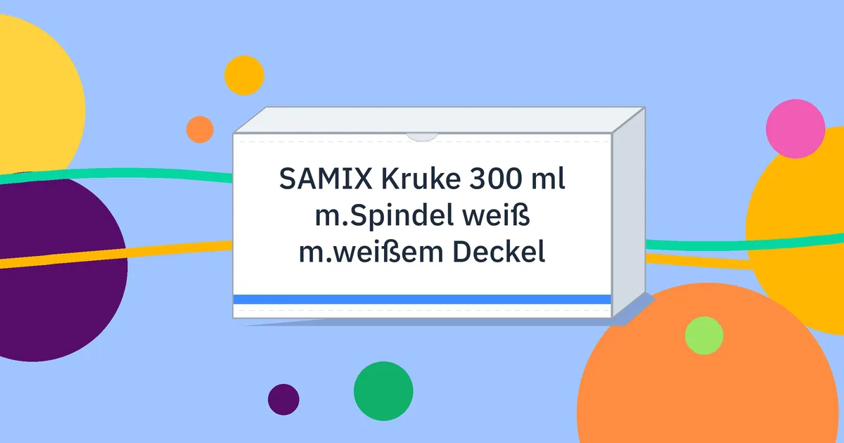 Symbolbild: Packung mit der Aufschrift SAMIX Kruke 300 ml m.Spindel weiß m.weißem Deckel (PZN 11480919) – Verfügbarkeit und Bezug in Apotheken in Frankfurt am Main