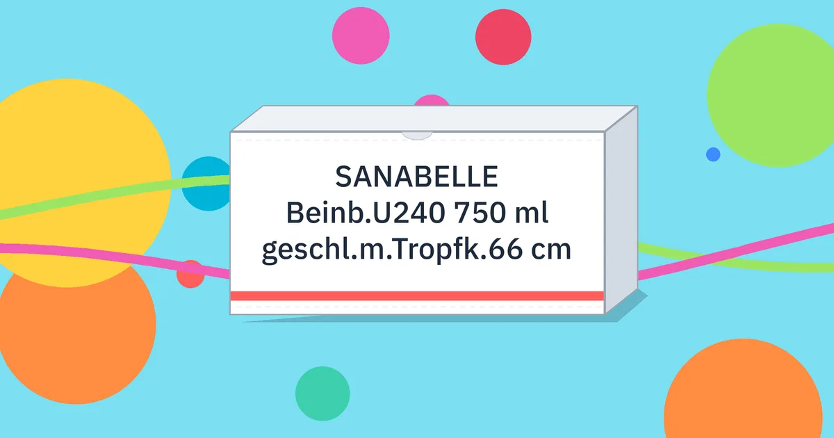 Symbolbild: Packung mit der Aufschrift SANABELLE Beinb.U240 750 ml geschl.m.Tropfk.66 cm (PZN 05973049) – Verfügbarkeit und Bezug in Apotheken in Frankfurt am Main