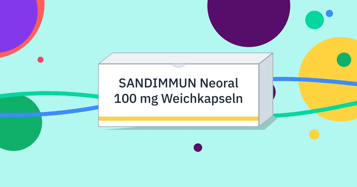 Symbolbild: Packung mit der Aufschrift SANDIMMUN Neoral 100 mg Weichkapseln (PZN 08763938) – Verfügbarkeit und Bezug in Apotheken in Frankfurt am Main