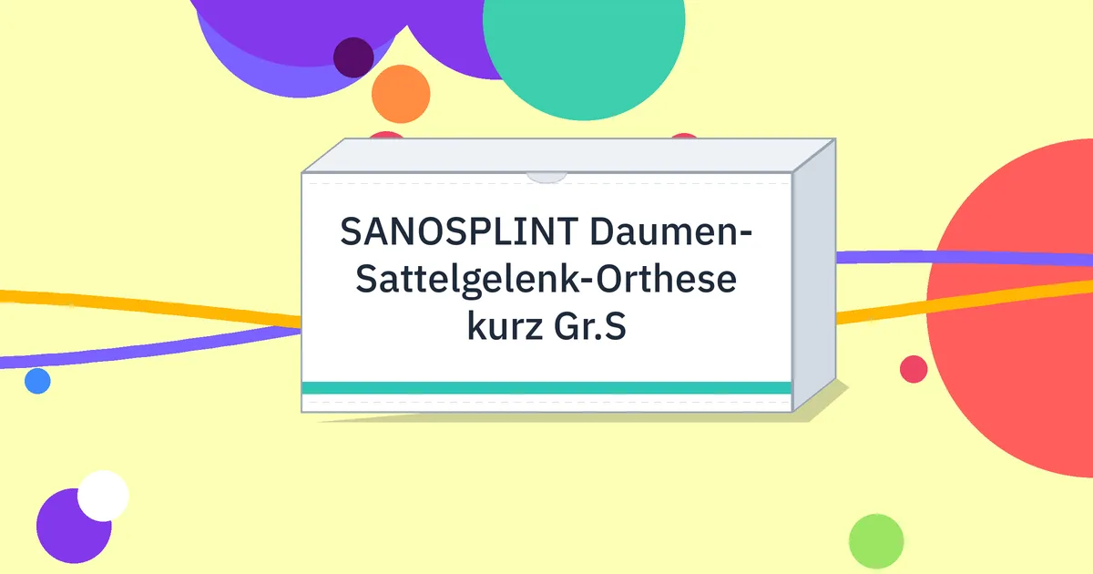 Symbolbild: Packung mit der Aufschrift SANOSPLINT Daumen-Sattelgelenk-Orthese kurz Gr.S (PZN 11280942) – Verfügbarkeit und Bezug in Apotheken in Frankfurt am Main