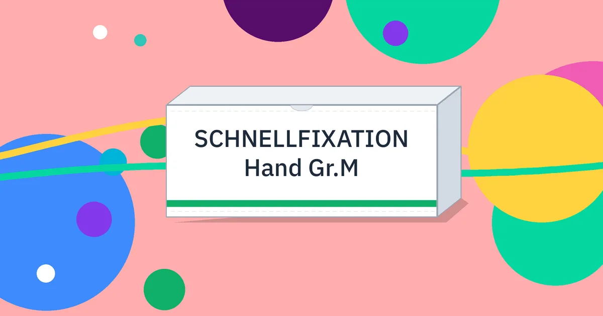 Symbolbild: Packung mit der Aufschrift SCHNELLFIXATION Hand Gr.M (PZN 10947367) – Verfügbarkeit und Bezug in Apotheken in Frankfurt am Main