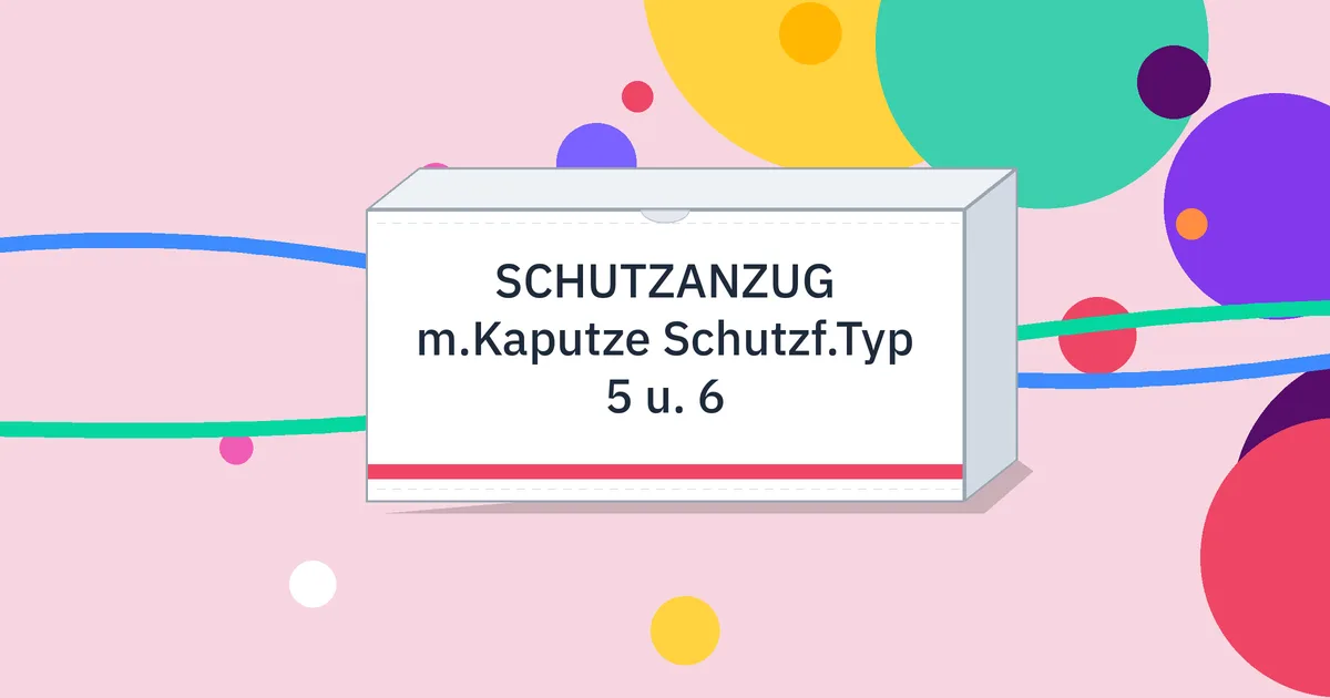Symbolbild: Packung mit der Aufschrift SCHUTZANZUG m.Kaputze Schutzf.Typ 5 u. 6 (PZN 05960012) – Verfügbarkeit und Bezug in Apotheken in Frankfurt am Main