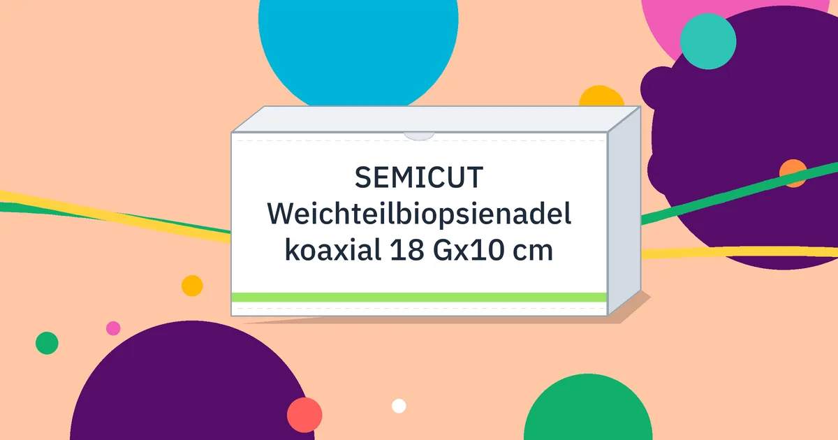 Symbolbild: Packung mit der Aufschrift SEMICUT Weichteilbiopsienadel koaxial 18 Gx10 cm (PZN 19736175) – Verfügbarkeit und Bezug in Apotheken in Frankfurt am Main