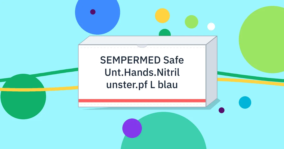 Symbolbild: Packung mit der Aufschrift SEMPERMED Safe Unt.Hands.Nitril unster.pf L blau (PZN 19971189) – Verfügbarkeit und Bezug in Apotheken in Frankfurt am Main