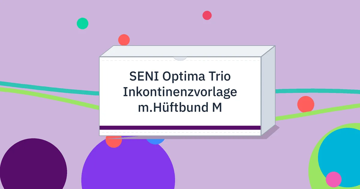 Symbolbild: Packung mit der Aufschrift SENI Optima Trio Inkontinenzvorlage m.Hüftbund M (PZN 01689363) – Verfügbarkeit und Bezug in Apotheken in Frankfurt am Main