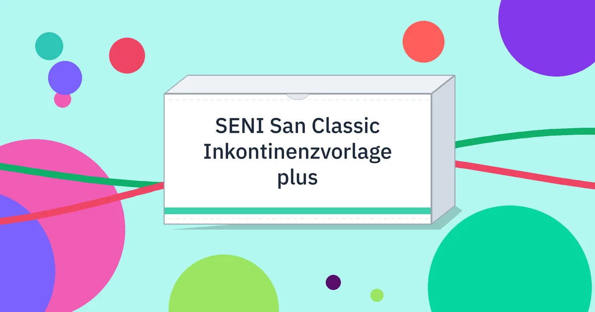 Symbolbild: Packung mit der Aufschrift SENI San Classic Inkontinenzvorlage plus (PZN 17894160) – Verfügbarkeit und Bezug in Apotheken in Frankfurt am Main