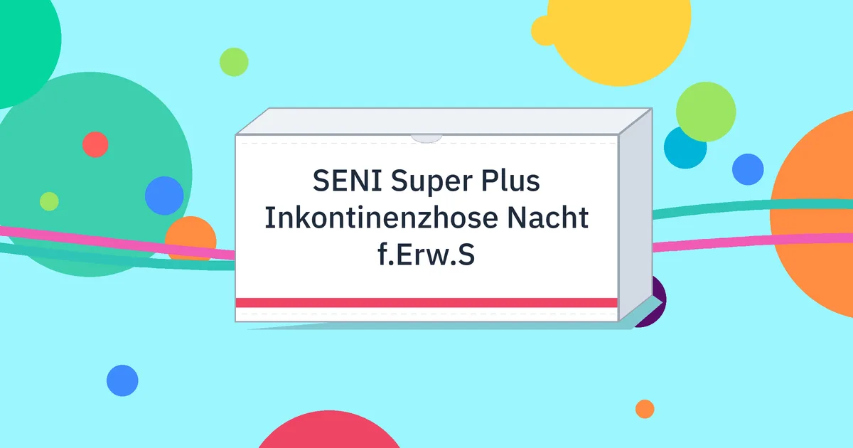 Symbolbild: Packung mit der Aufschrift SENI Super Plus Inkontinenzhose Nacht f.Erw.S (PZN 10123123) – Verfügbarkeit und Bezug in Apotheken in Frankfurt am Main