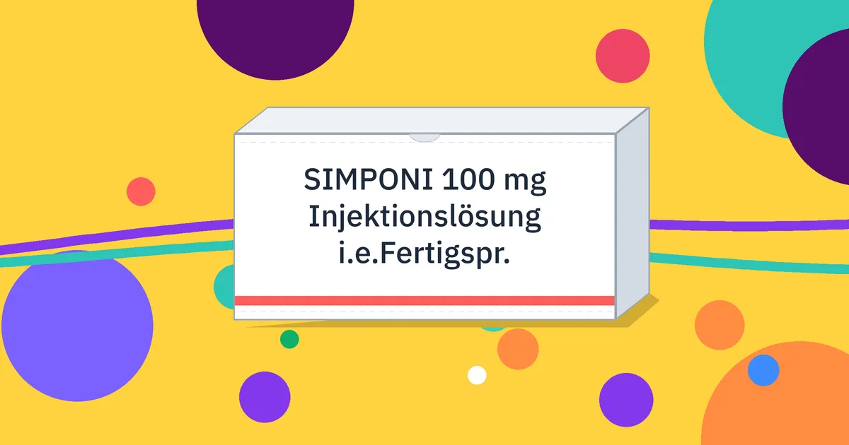 Symbolbild: Packung mit der Aufschrift SIMPONI 100 mg Injektionslösung i.e.Fertigspr. (PZN 16868539) – Verfügbarkeit und Bezug in Apotheken in Frankfurt am Main