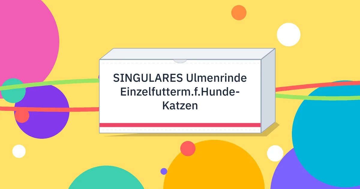 Symbolbild: Packung mit der Aufschrift SINGULARES Ulmenrinde Einzelfutterm.f.Hunde-Katzen (PZN 16261978) – Verfügbarkeit und Bezug in Apotheken in Frankfurt am Main