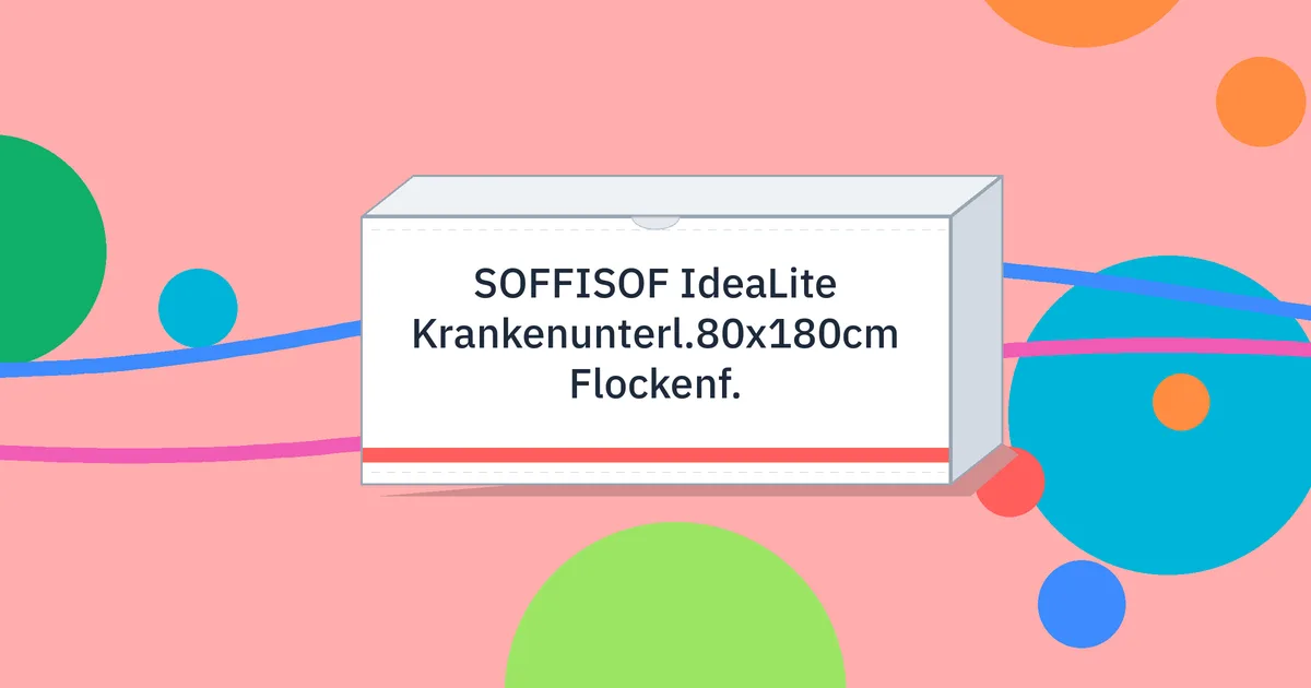 Symbolbild: Packung mit der Aufschrift SOFFISOF IdeaLite Krankenunterl.80x180cm Flockenf. (PZN 18174858) – Verfügbarkeit und Bezug in Apotheken in Frankfurt am Main