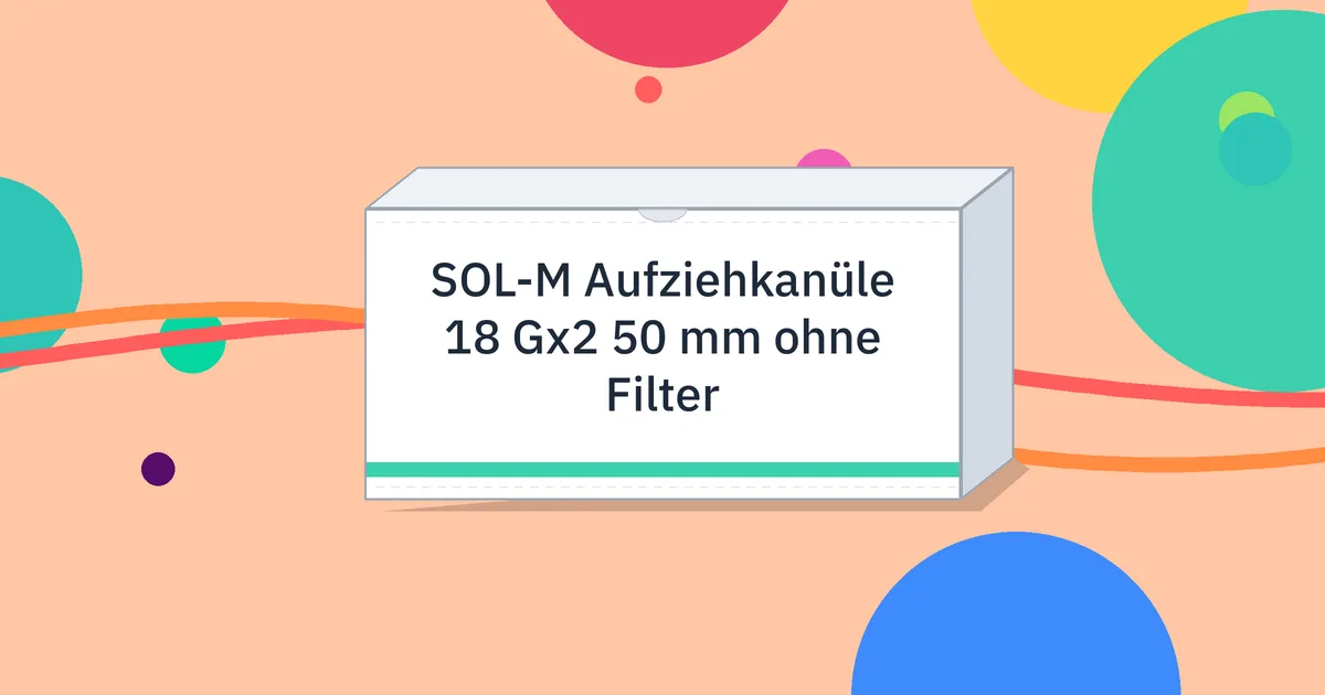 Symbolbild: Packung mit der Aufschrift SOL-M Aufziehkanüle 18 Gx2 50 mm ohne Filter (PZN 17618218) – Verfügbarkeit und Bezug in Apotheken in Frankfurt am Main
