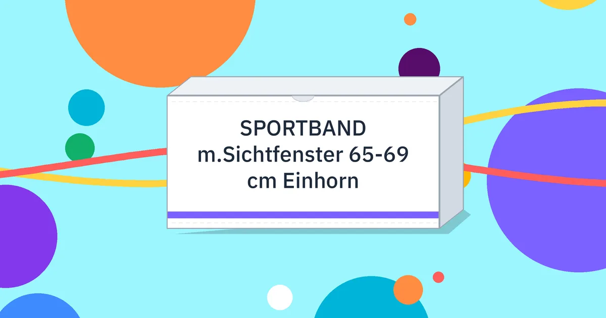 Symbolbild: Packung mit der Aufschrift SPORTBAND m.Sichtfenster 65-69 cm Einhorn (PZN 17837245) – Verfügbarkeit und Bezug in Apotheken in Frankfurt am Main
