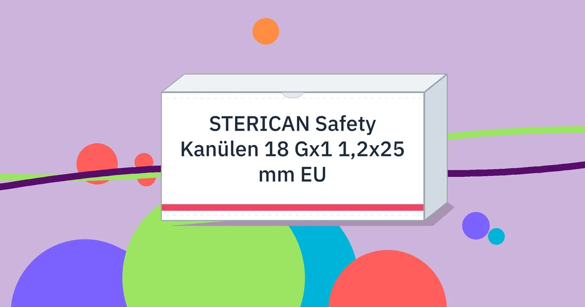 Symbolbild: Packung mit der Aufschrift STERICAN Safety Kanülen 18 Gx1 1,2x25 mm EU (PZN 13353680) – Verfügbarkeit und Bezug in Apotheken in Frankfurt am Main