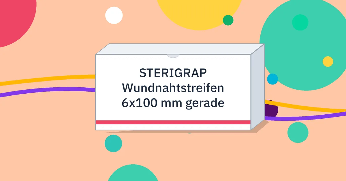 Symbolbild: Packung mit der Aufschrift STERIGRAP Wundnahtstreifen 6x100 mm gerade (PZN 20129090) – Verfügbarkeit und Bezug in Apotheken in Frankfurt am Main