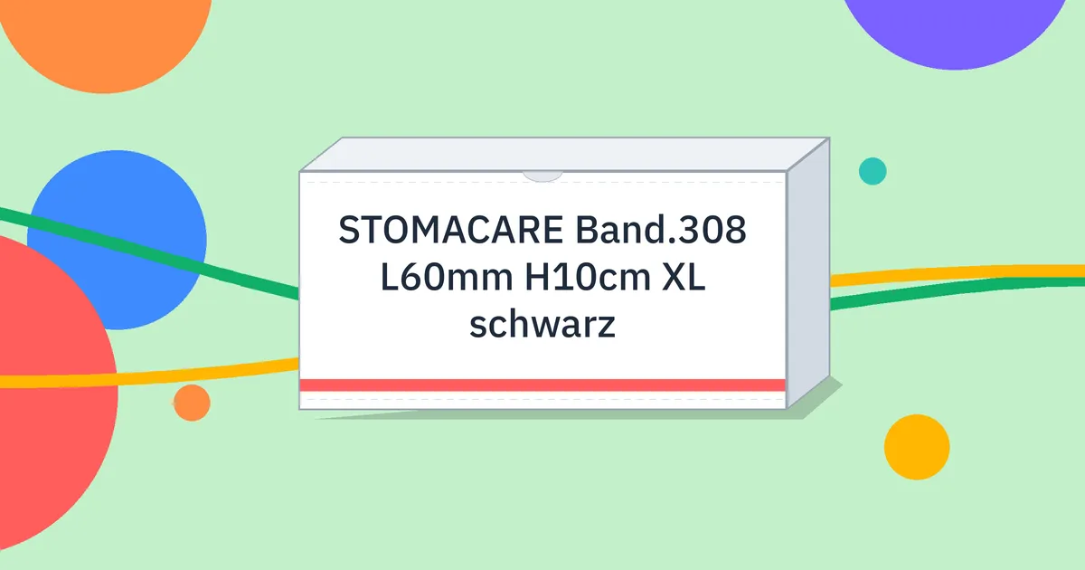 Symbolbild: Packung mit der Aufschrift STOMACARE Band.308 L60mm H10cm XL schwarz (PZN 10841321) – Verfügbarkeit und Bezug in Apotheken in Frankfurt am Main