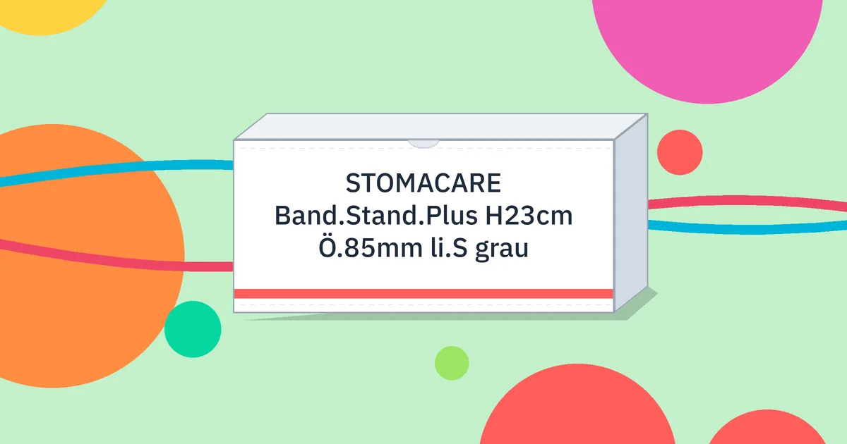 Symbolbild: Packung mit der Aufschrift STOMACARE Band.Stand.Plus H23cm Ö.85mm li.S grau (PZN 16751151) – Verfügbarkeit und Bezug in Apotheken in Frankfurt am Main