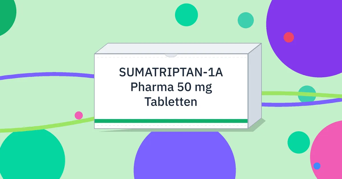 Symbolbild: Packung mit der Aufschrift SUMATRIPTAN-1A Pharma 50 mg Tabletten (PZN 04212650) – Verfügbarkeit und Bezug in Apotheken in Frankfurt am Main