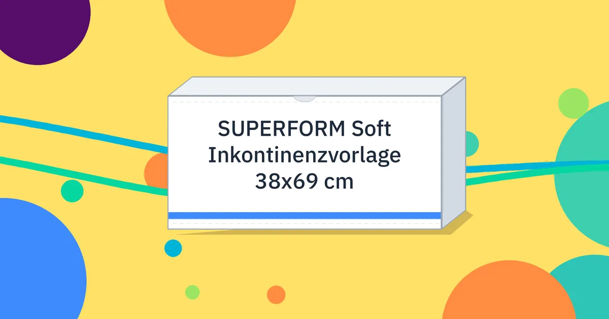 Symbolbild: Packung mit der Aufschrift SUPERFORM Soft Inkontinenzvorlage 38x69 cm (PZN 19396696) – Verfügbarkeit und Bezug in Apotheken in Frankfurt am Main