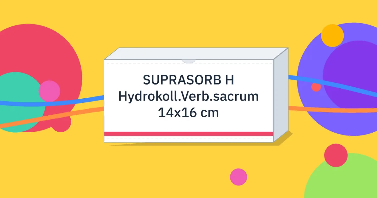 Symbolbild: Packung mit der Aufschrift SUPRASORB H Hydrokoll.Verb.sacrum 14x16 cm (PZN 13345350) – Verfügbarkeit und Bezug in Apotheken in Frankfurt am Main