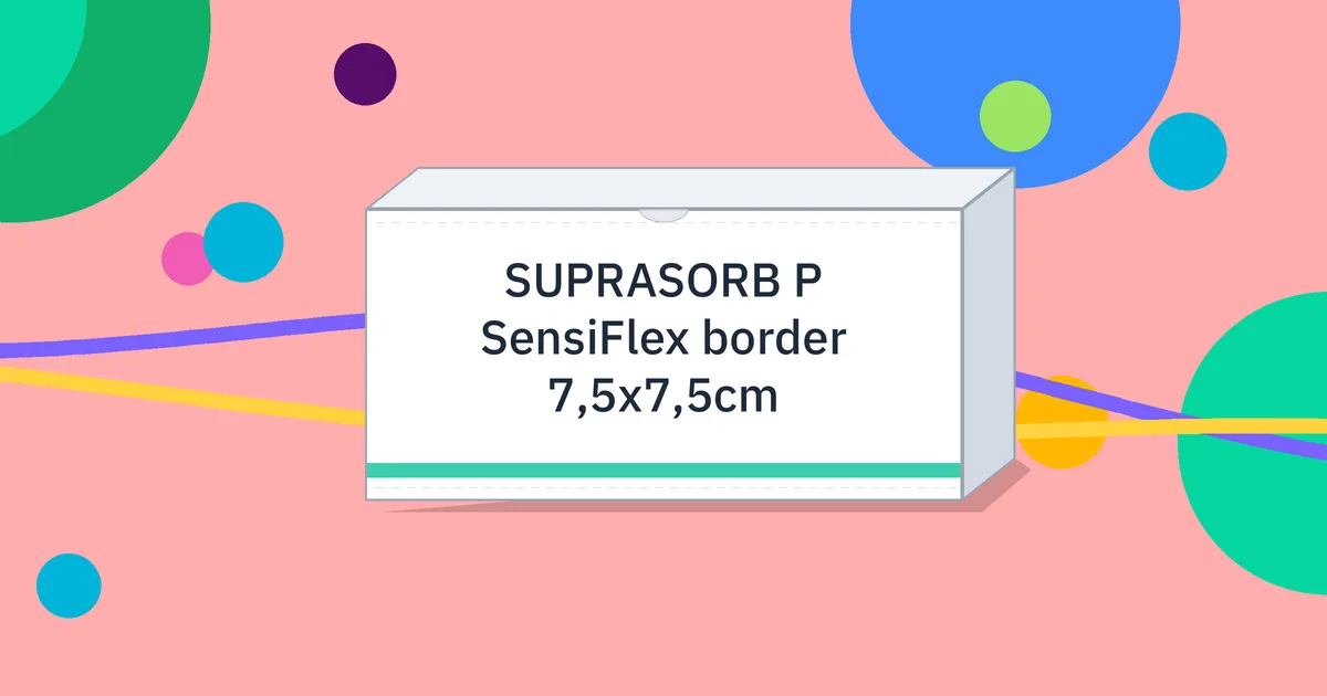 Symbolbild: Packung mit der Aufschrift SUPRASORB P SensiFlex border 7,5x7,5cm (PZN 20945441) – Verfügbarkeit und Bezug in Apotheken in Frankfurt am Main