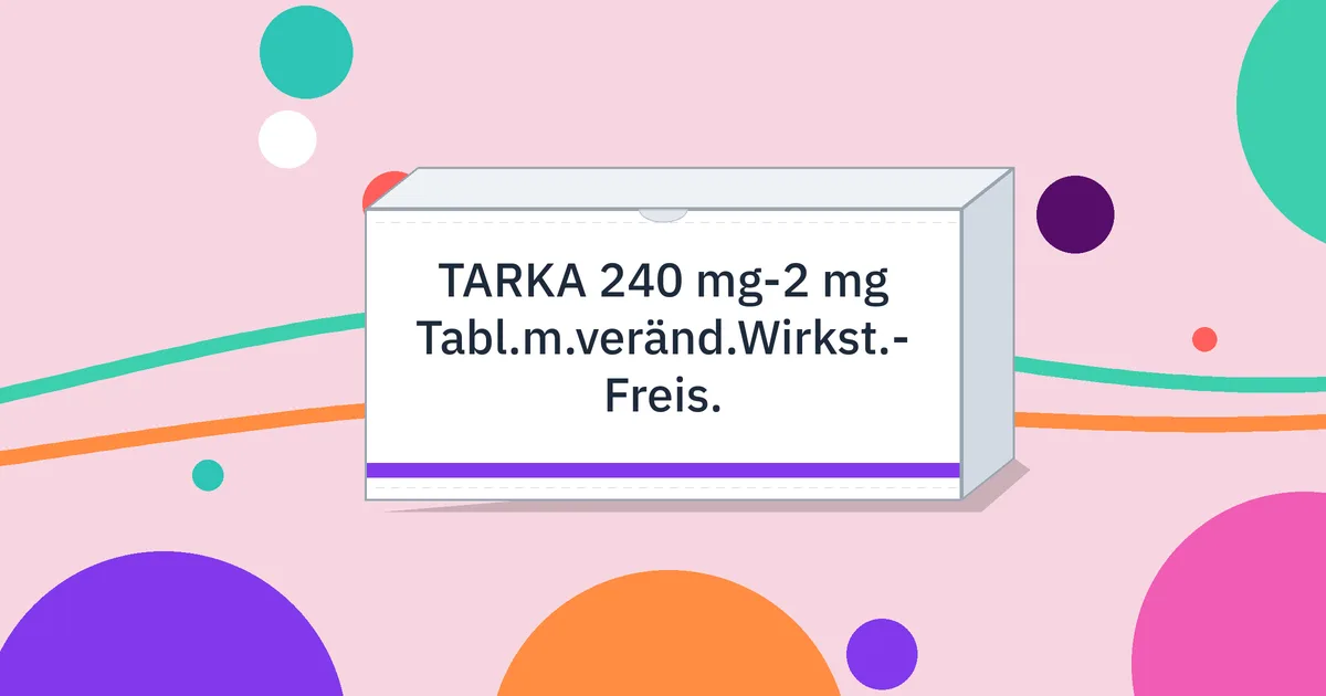 Symbolbild: Packung mit der Aufschrift TARKA 240 mg-2 mg Tabl.m.veränd.Wirkst.-Freis. (PZN 04127714) – Verfügbarkeit und Bezug in Apotheken in Frankfurt am Main