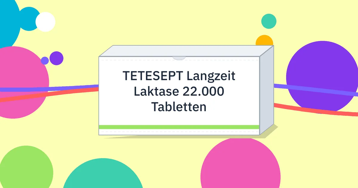 Symbolbild: Packung mit der Aufschrift TETESEPT Langzeit Laktase 22.000 Tabletten (PZN 17394196) – Verfügbarkeit und Bezug in Apotheken in Frankfurt am Main