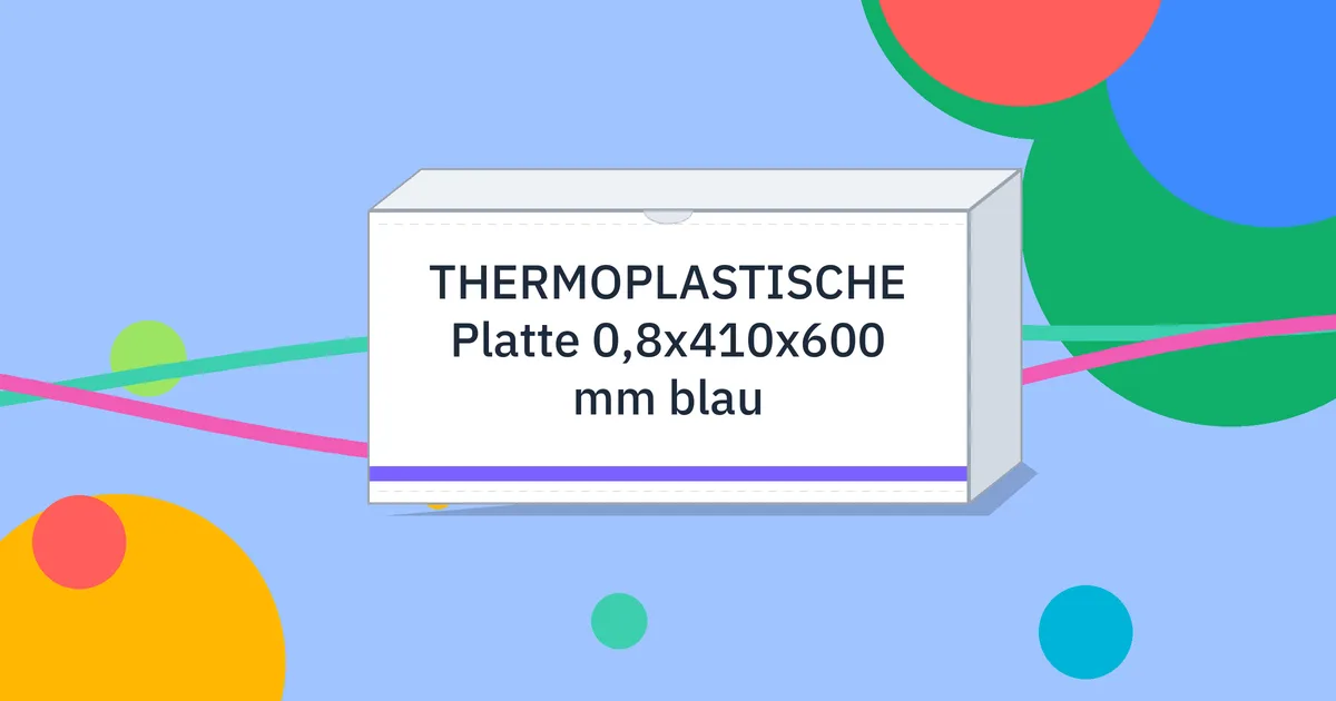 Symbolbild: Packung mit der Aufschrift THERMOPLASTISCHE Platte 0,8x410x600 mm blau (PZN 11549924) – Verfügbarkeit und Bezug in Apotheken in Frankfurt am Main