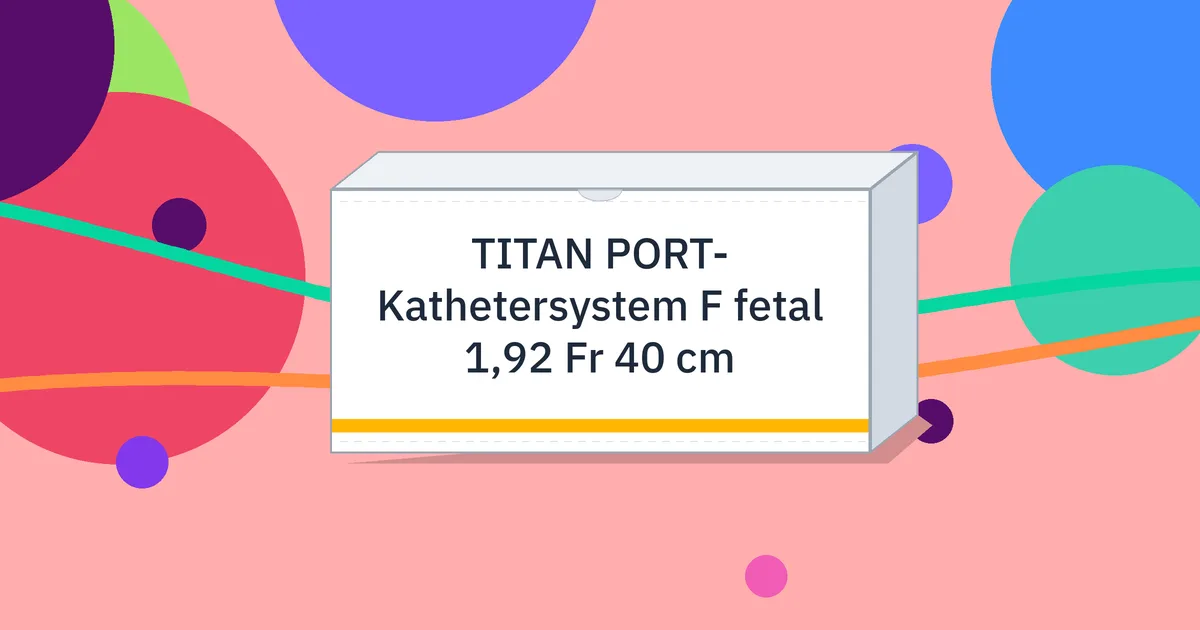 Symbolbild: Packung mit der Aufschrift TITAN PORT-Kathetersystem F fetal 1,92 Fr 40 cm (PZN 08830327) – Verfügbarkeit und Bezug in Apotheken in Frankfurt am Main
