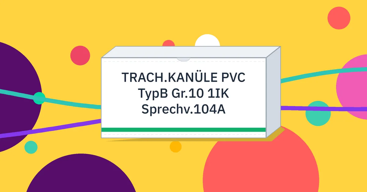 Symbolbild: Packung mit der Aufschrift TRACH.KANÜLE PVC TypB Gr.10 1IK Sprechv.104A (PZN 06999559) – Verfügbarkeit und Bezug in Apotheken in Frankfurt am Main