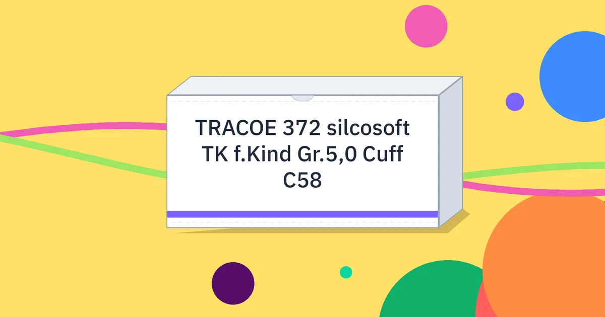 Symbolbild: Packung mit der Aufschrift TRACOE 372 silcosoft TK f.Kind Gr.5,0 Cuff C58 (PZN 14316557) – Verfügbarkeit und Bezug in Apotheken in Frankfurt am Main