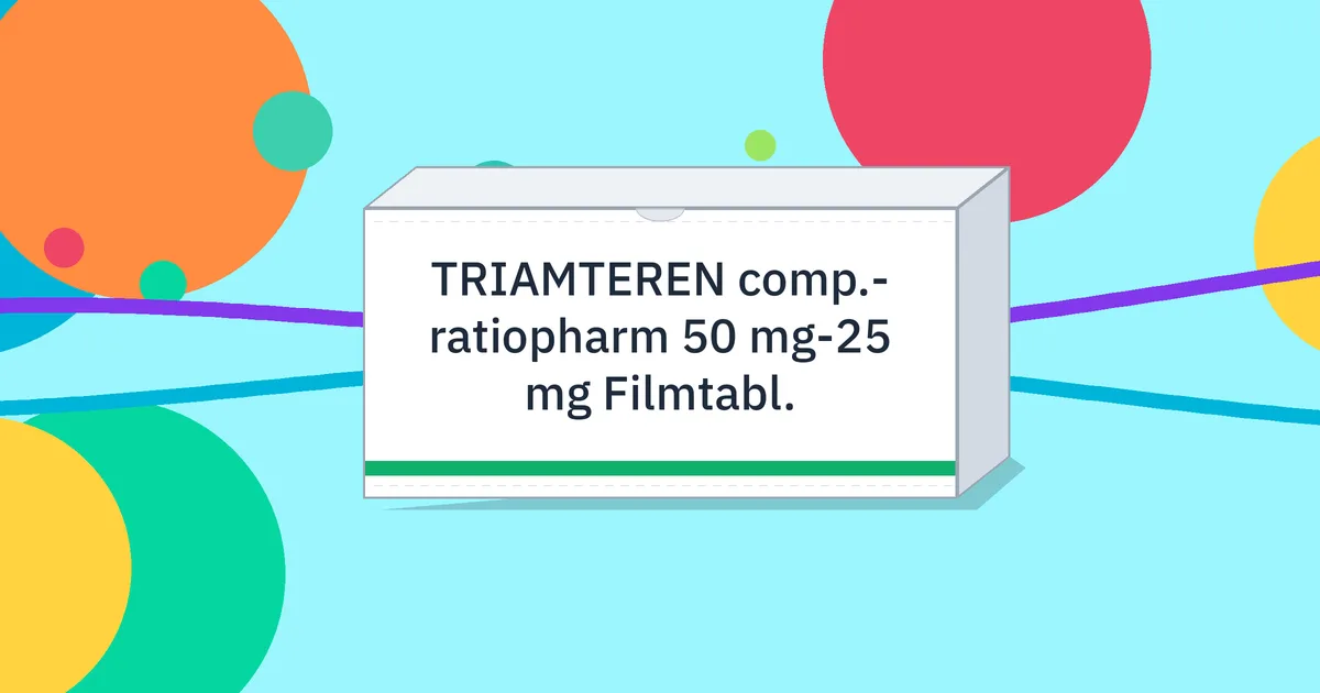 Symbolbild: Packung mit der Aufschrift TRIAMTEREN comp.-ratiopharm 50 mg-25 mg Filmtabl. (PZN 02581952) – Verfügbarkeit und Bezug in Apotheken in Frankfurt am Main
