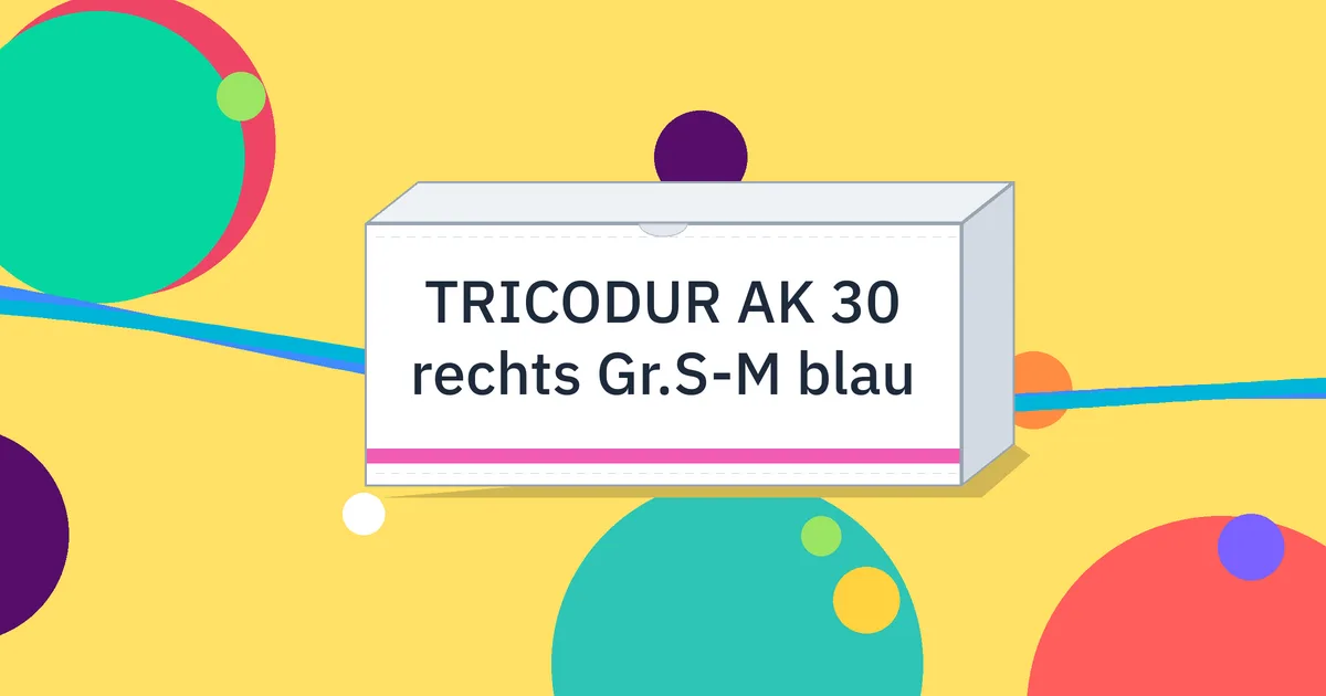 Symbolbild: Packung mit der Aufschrift TRICODUR AK 30 rechts Gr.S-M blau (PZN 02052892) – Verfügbarkeit und Bezug in Apotheken in Frankfurt am Main